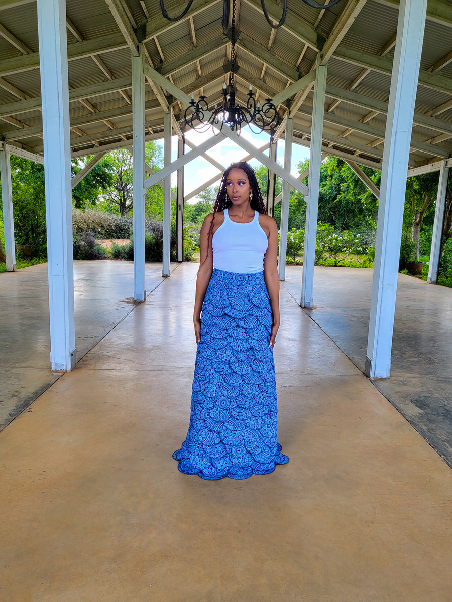Leteisi Skirt Blue – Floral Raffia
