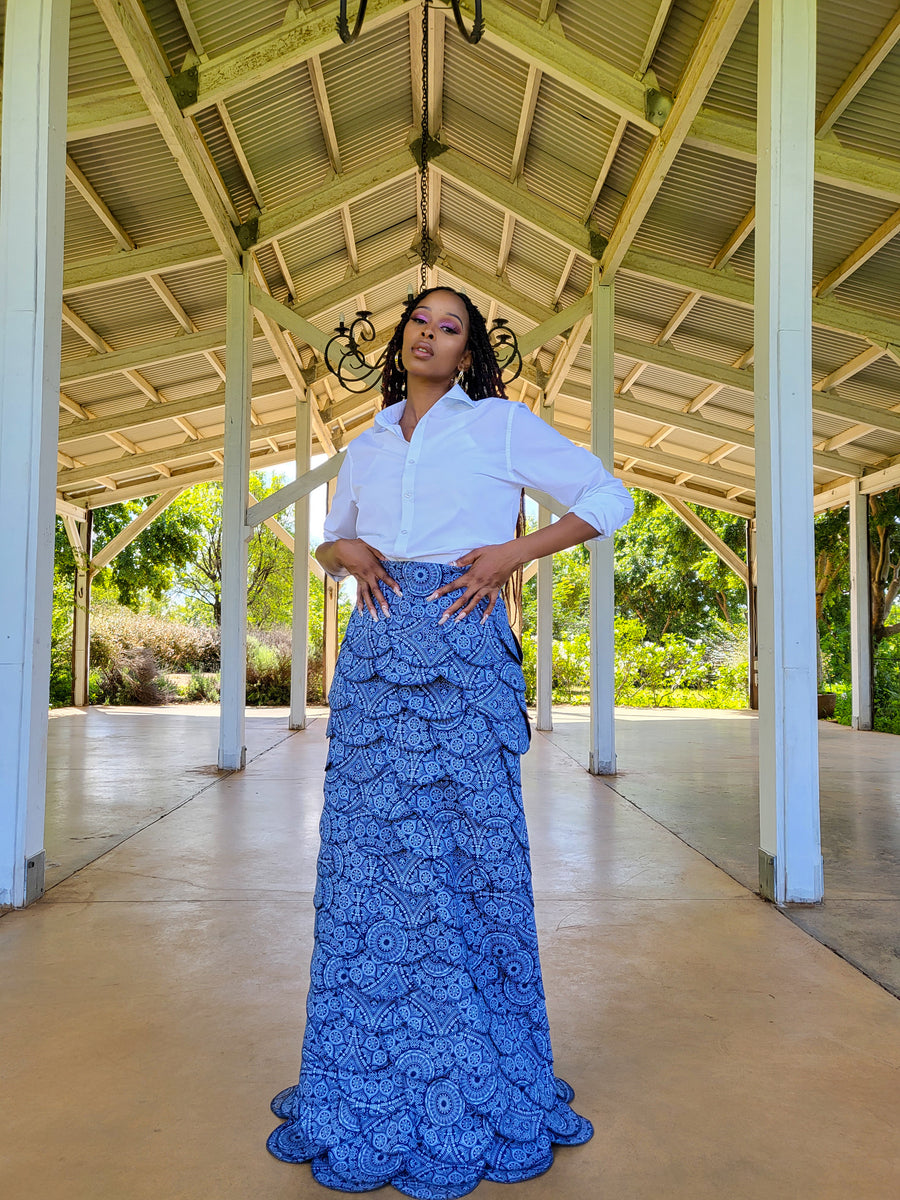 Leteisi Skirt Blue – Floral Raffia